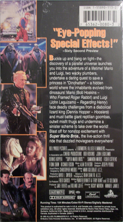 Super Mario Bros. The Movie Archive -- 1993 US Walt Disney Home Video ...